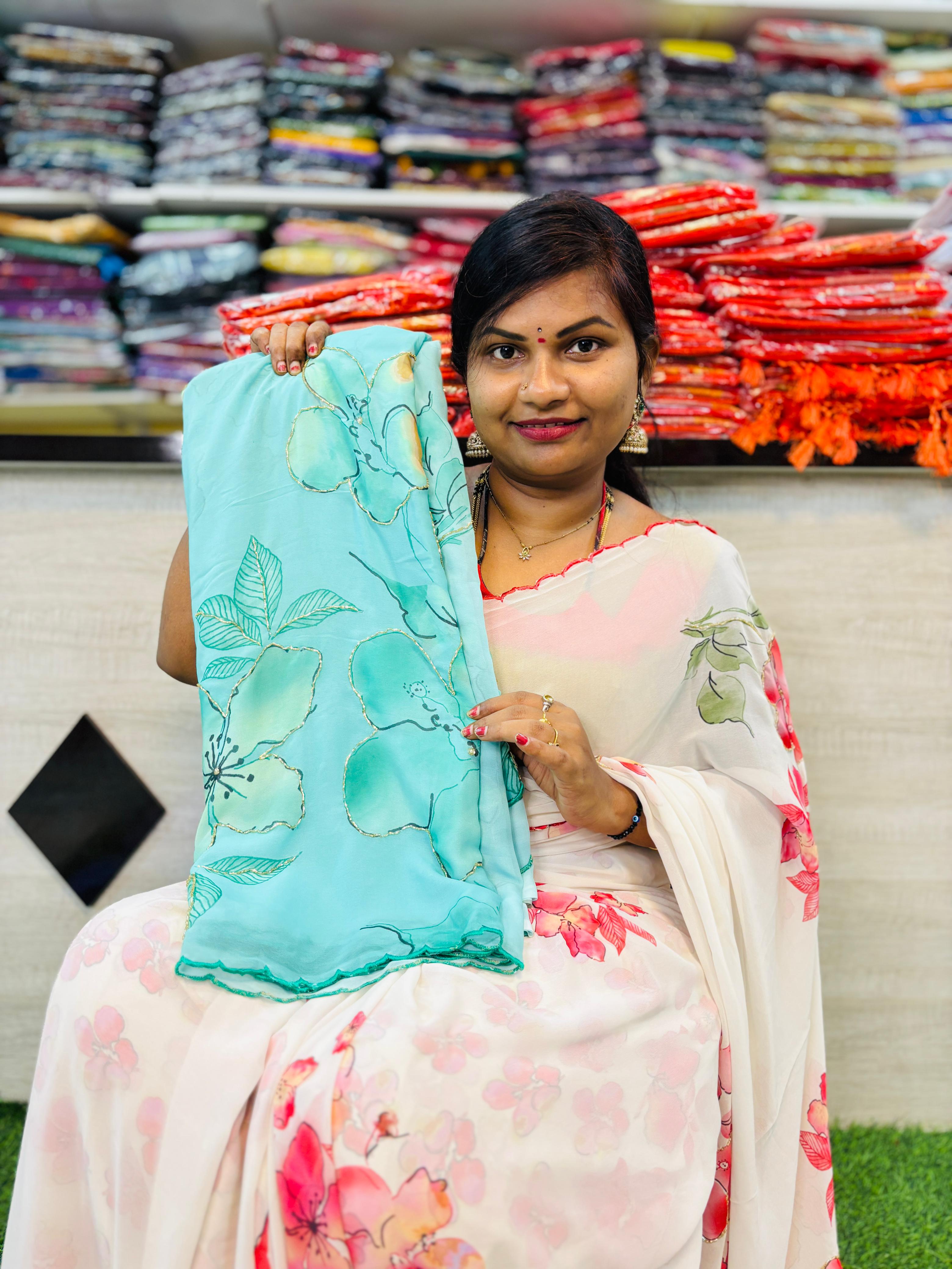 Premium georgette handwork – Sarees by Siva