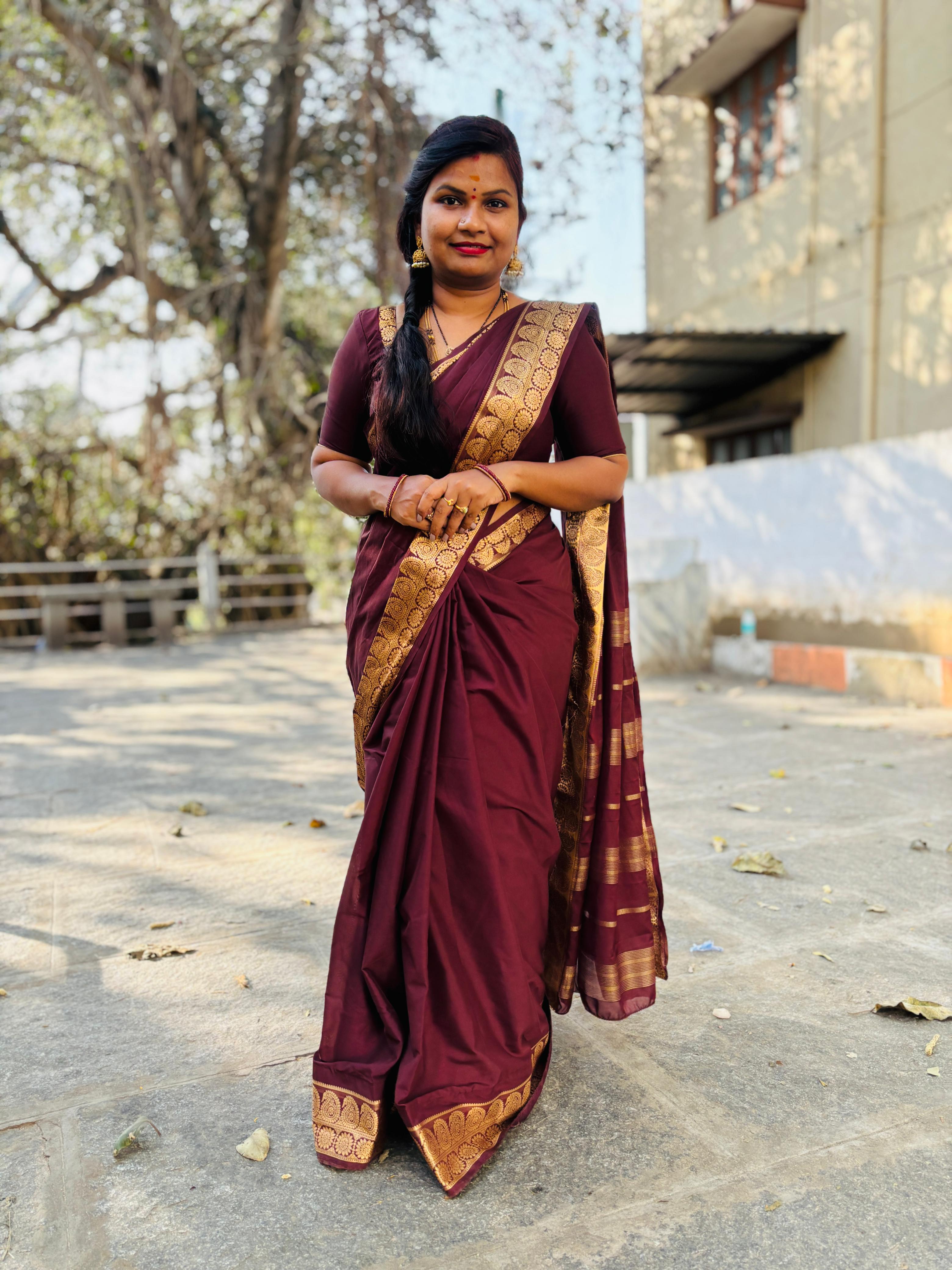 Semi Mysore crepe mango borders – Sarees by Siva