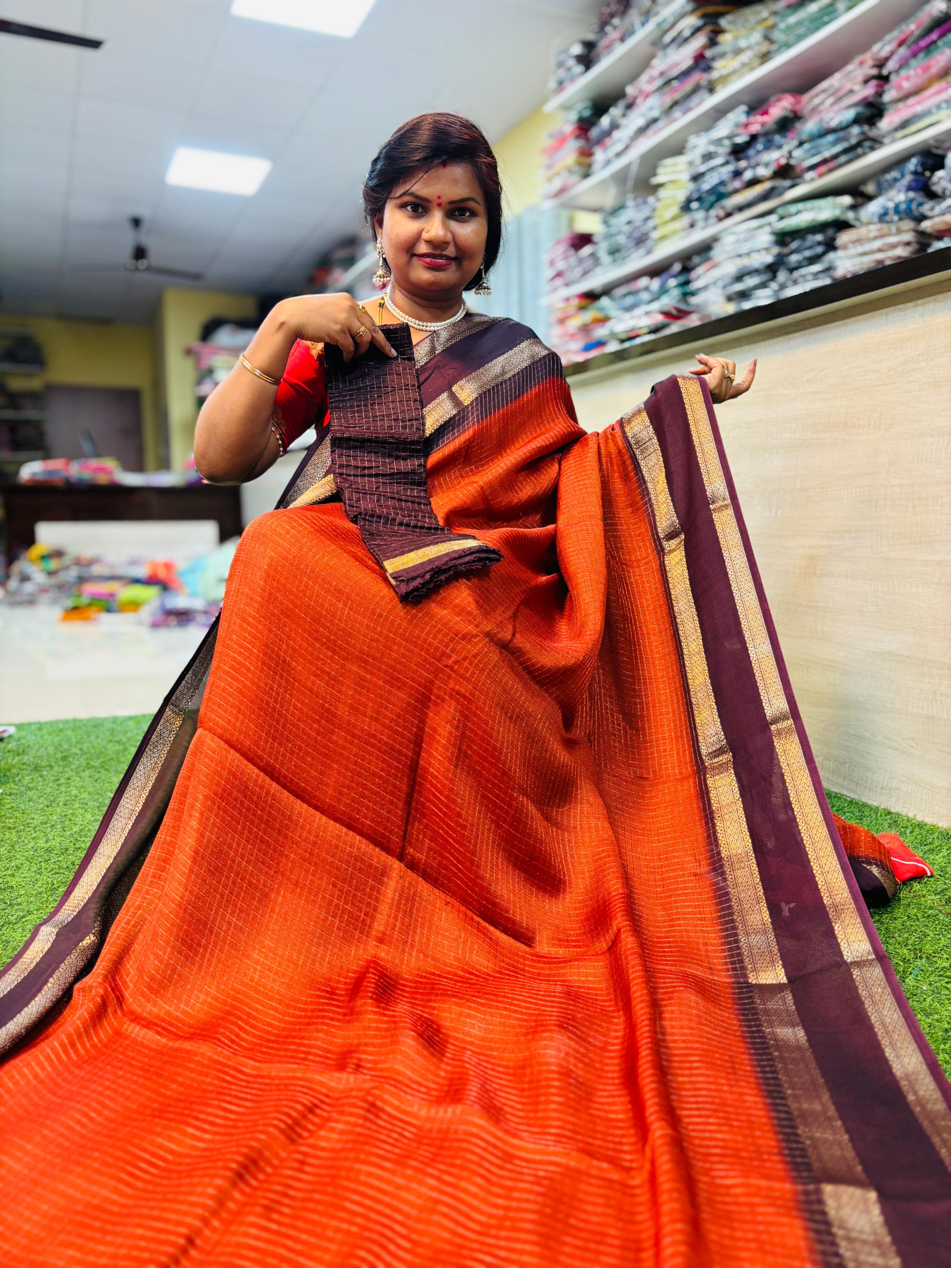 Rust orange in Mashmellow – Sarees by Siva